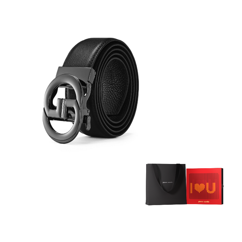 PIERRE CARDIN Top Grain Cow Leather Box Premium Genuine Leather Belt Men's Black 3.6CM 130