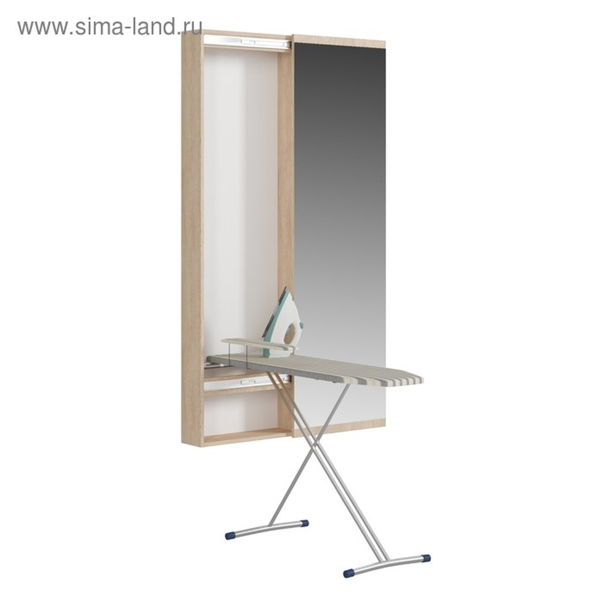 Шкаф пенал «Светлана», с зеркалом, с гладильной доской, 500×150×1740 мм, дуб сонома