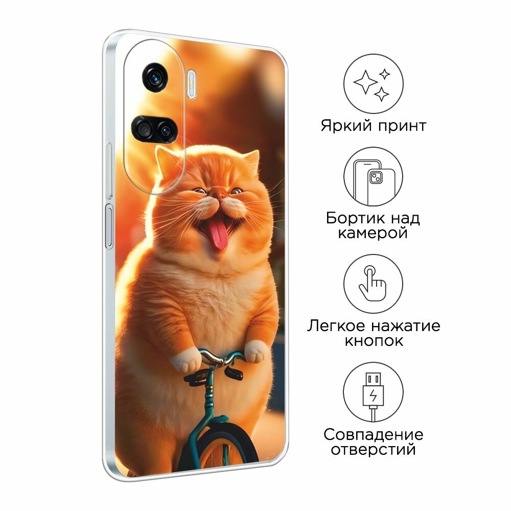 Чехол на Honor 90 Lite / Хонор 90 Лайт с принтом "Кот на велике" — фото 1