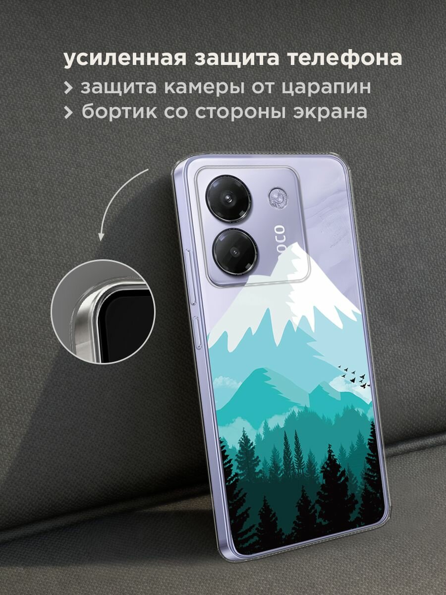 Чехол на Poco M7 Pro / Поко М7 Про с принтом "Синяя снежная гора", прозрачный — фото 1