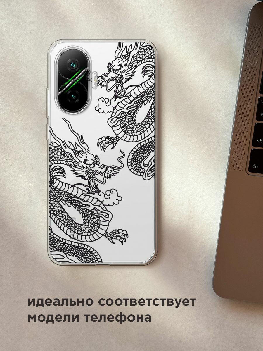 Чехол на Poco F7 / Поко F7 с принтом "Два китайских дракона", прозрачный — фото 1