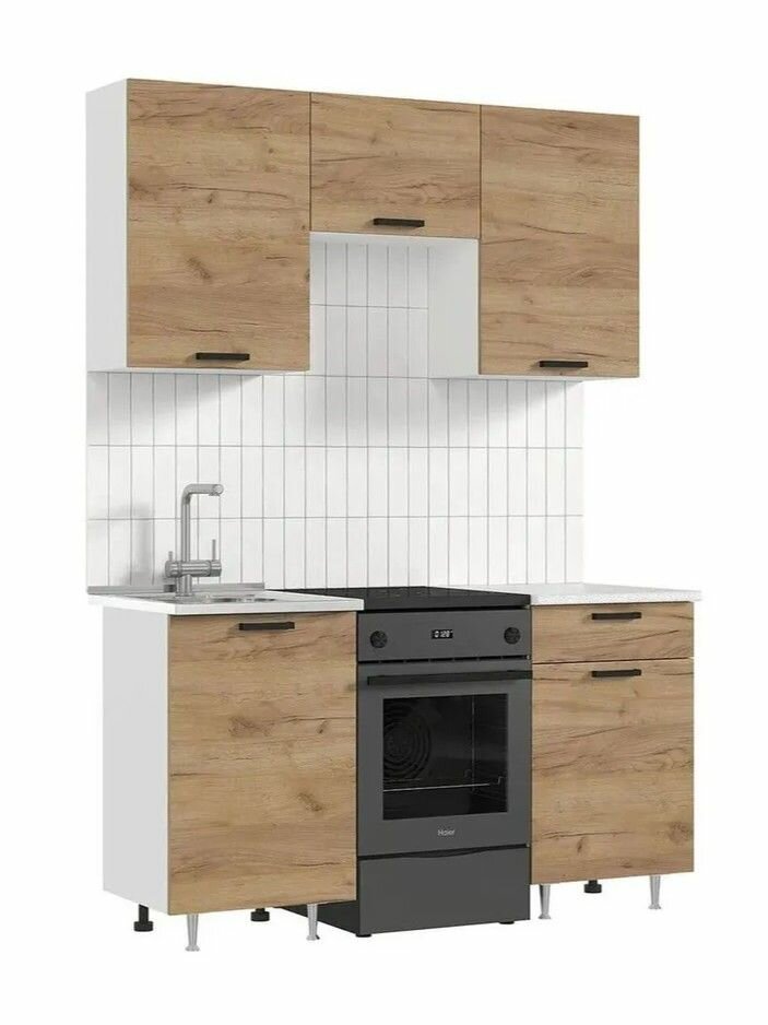 Кухонный гарнитур 1,5м Рио NEW дуб крафт, белый со столешницей, МИФ