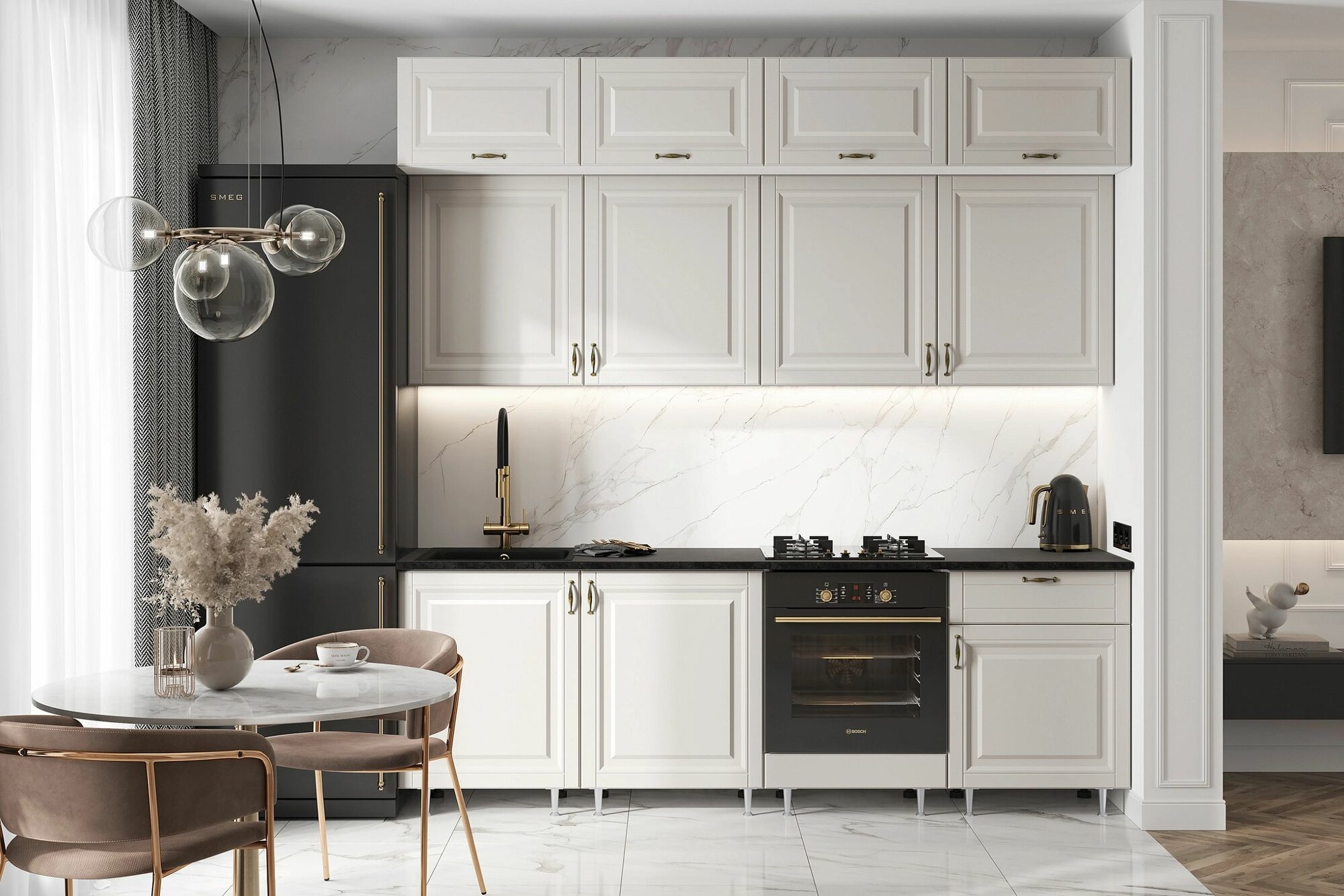 Кухня Престиж 2,4м (490) (Браш Лайт Грей, Белый (Кастилло темный))