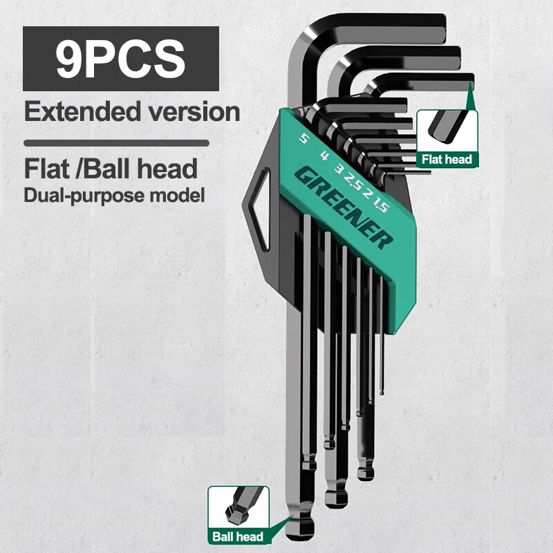 GREENER Набор шестигранников 9шт, Flat/Ball, Цвет: 039844