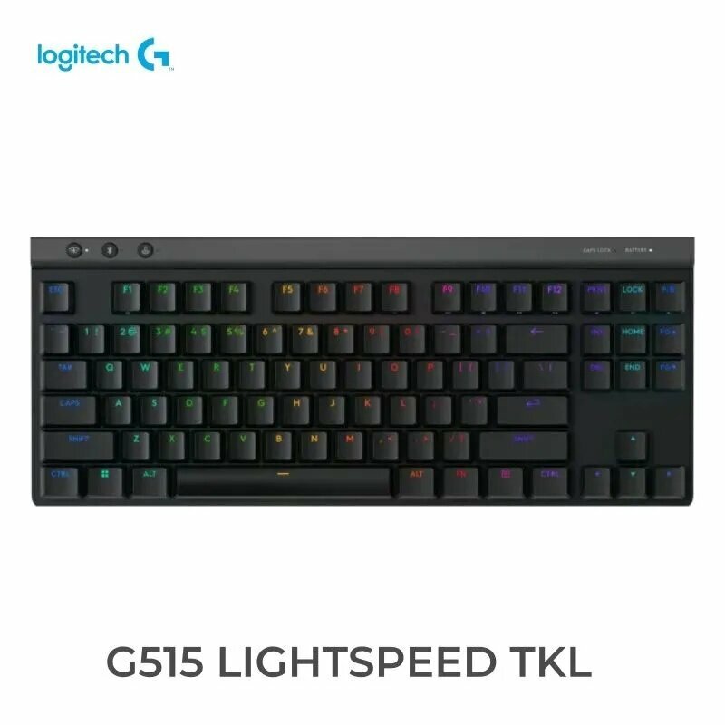 Logitech Игровая клавиатура беспроводная G G515 LIGHTSPEED TKL RGB GL T Switch, (GL Tactile), Английская раскладка, черный