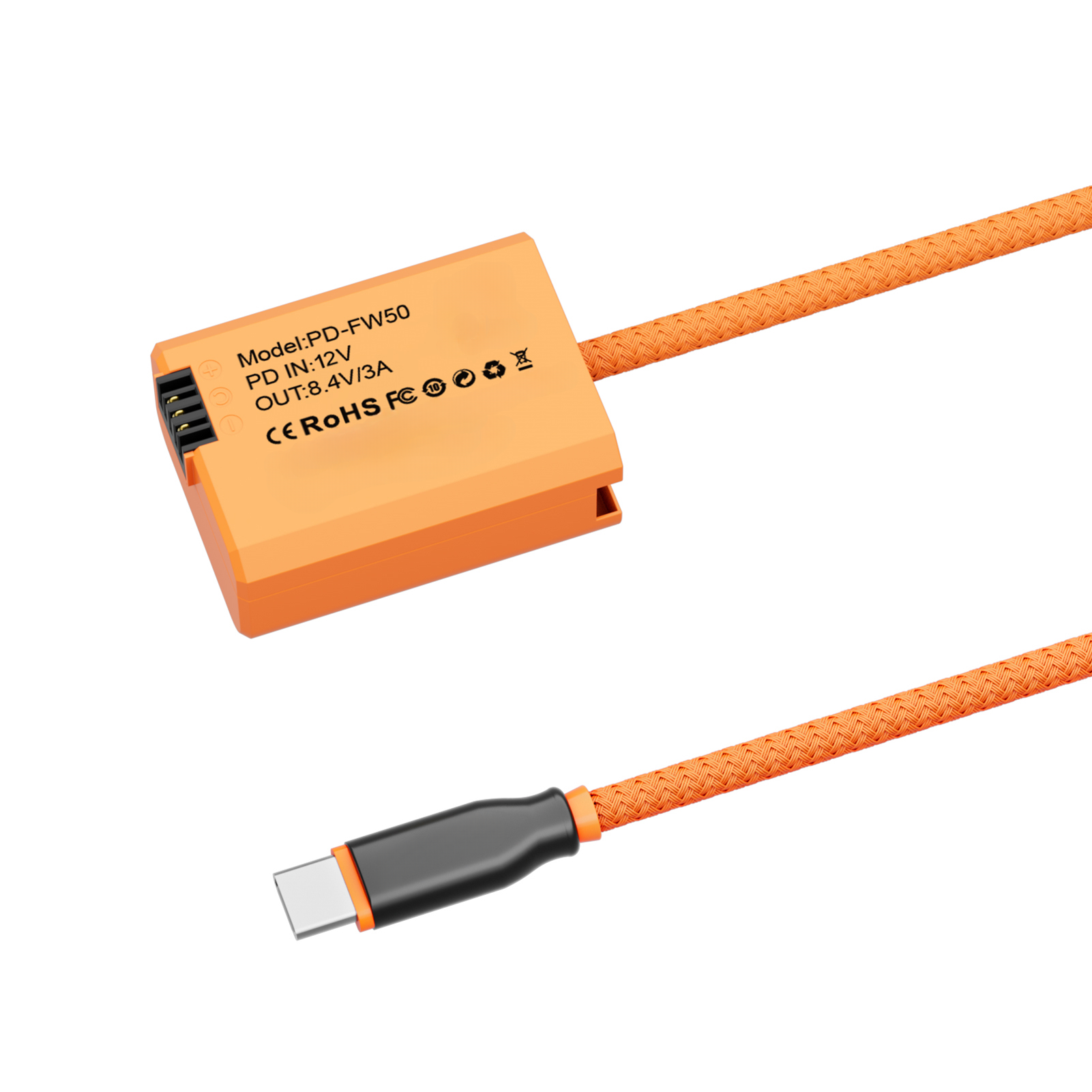 ZGCINE Зарядка-пустышка NP-FW50 с кабелем Type-C PD длиной 60 см для камер Sony A7, A7M2, A7R2, A7S2, A6000, A6300, A6500, A5000, A5100