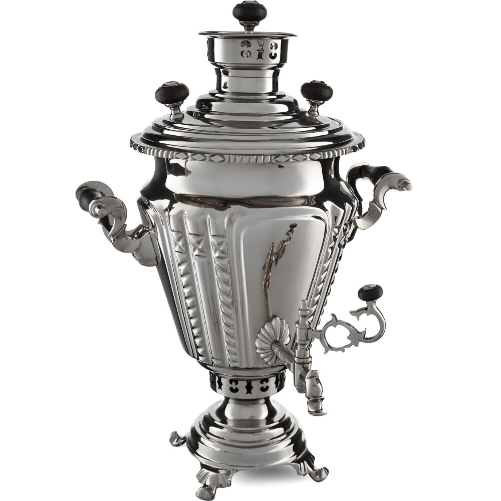 Самовар антикварный на дровах 5 литров формы «Рюмка гранная» Баташева, серебристый