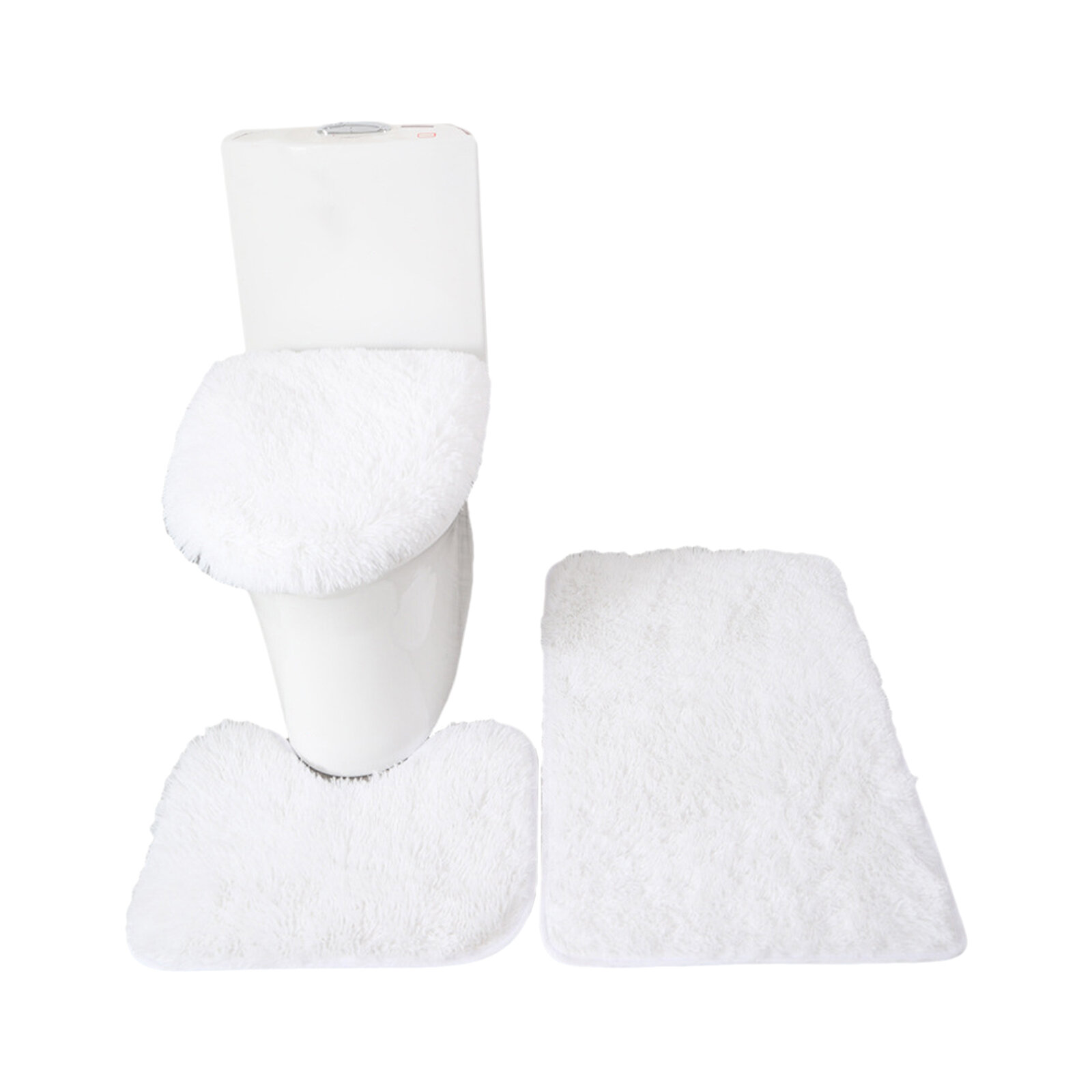 3PCS Набор ковриков для ванной: коврик для ванной, чехол для сиденья унитаза, U-образный коврик, не скользящий, водопоглощающий, сплошной, размеры: чехол 45*50см, коврик 50*80см, U-образный 40*50см, материалы: полиэстер, акрил, хлопок, цвета: Белый,