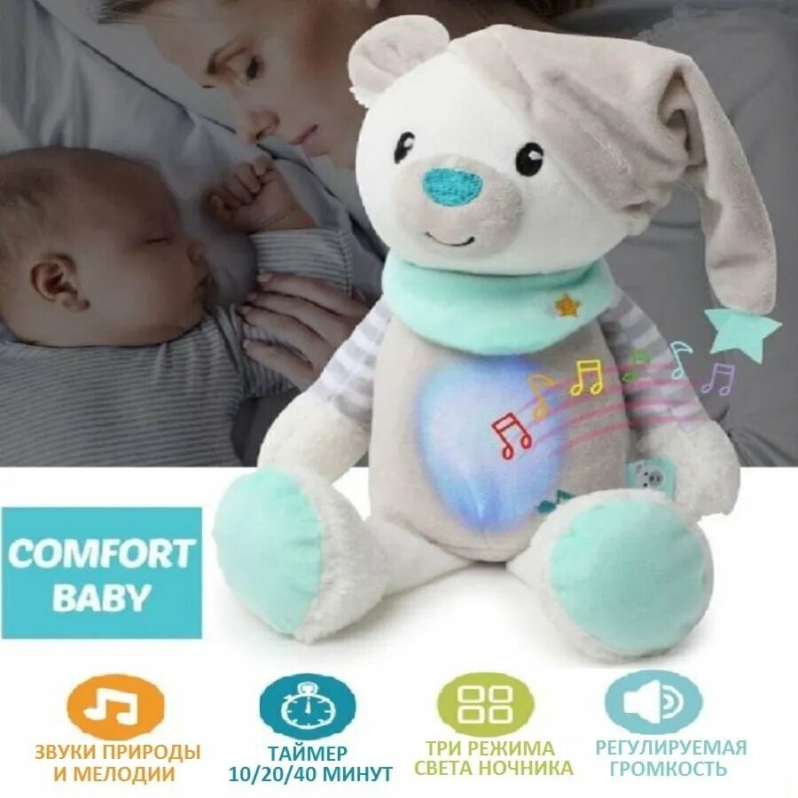 Ночник детский для сна, белый шум для детей, развивающая мягкая игрушка. Комфортер для новорожденных.