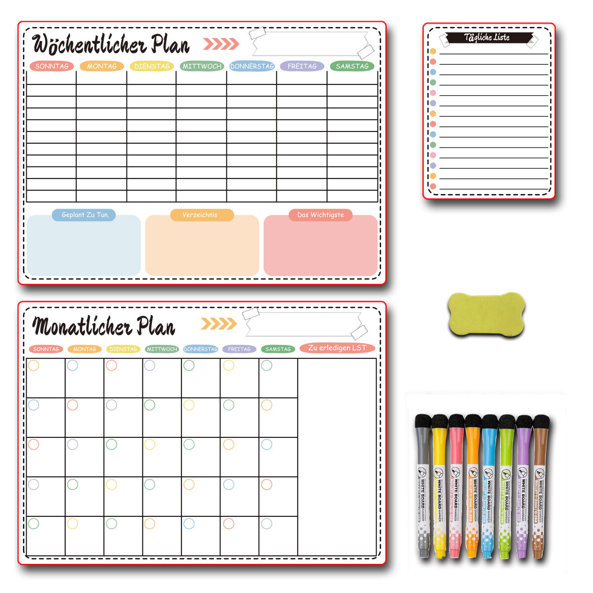 Магнитный планировщик на заказ, мягкая белая доска, магнитный календарь для холодильника, немецкий, испанский, съемный магнитный стикер для сообщений