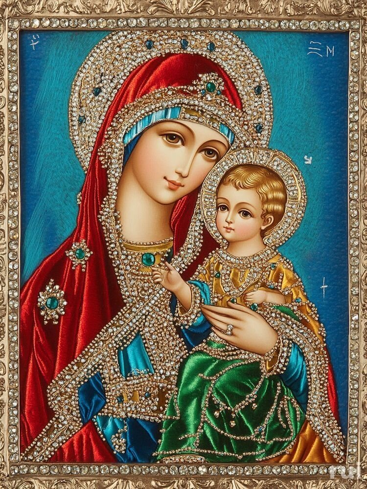 Православная икона Богородицы с Младенцем, эксклюзивная алмазная вышивка 30x40 см с золотыми узорами