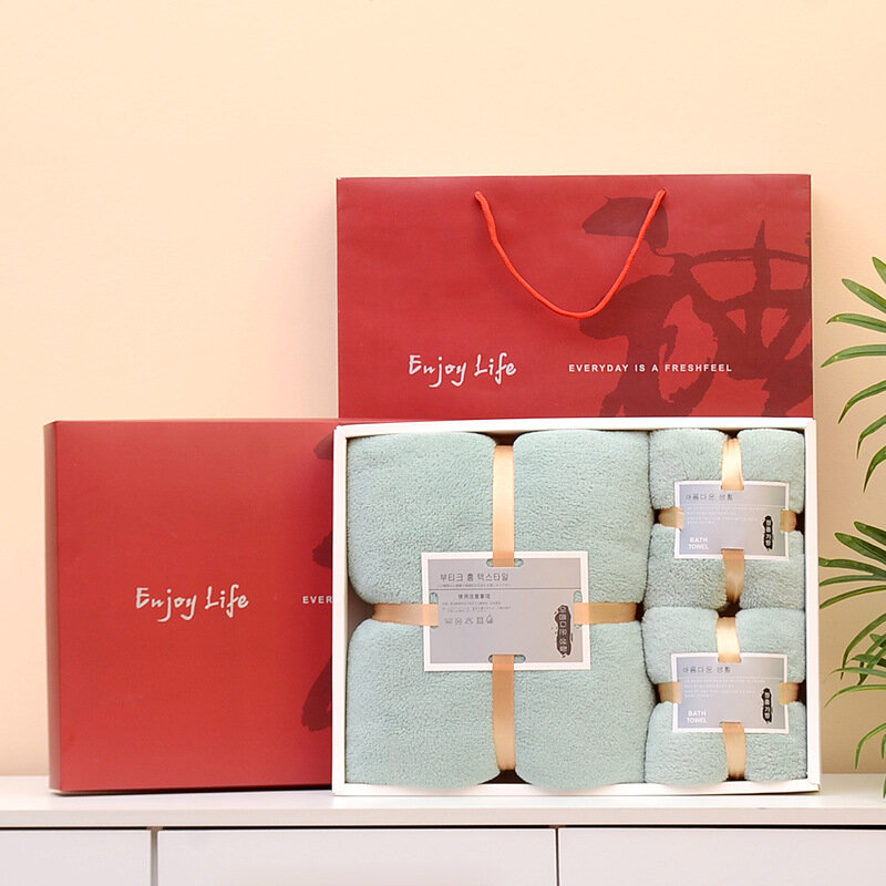 Набор из трех полотенец из кораллового флиса в подарочной коробке, индивидуальный креативный подарок для мероприятий и благосостояния