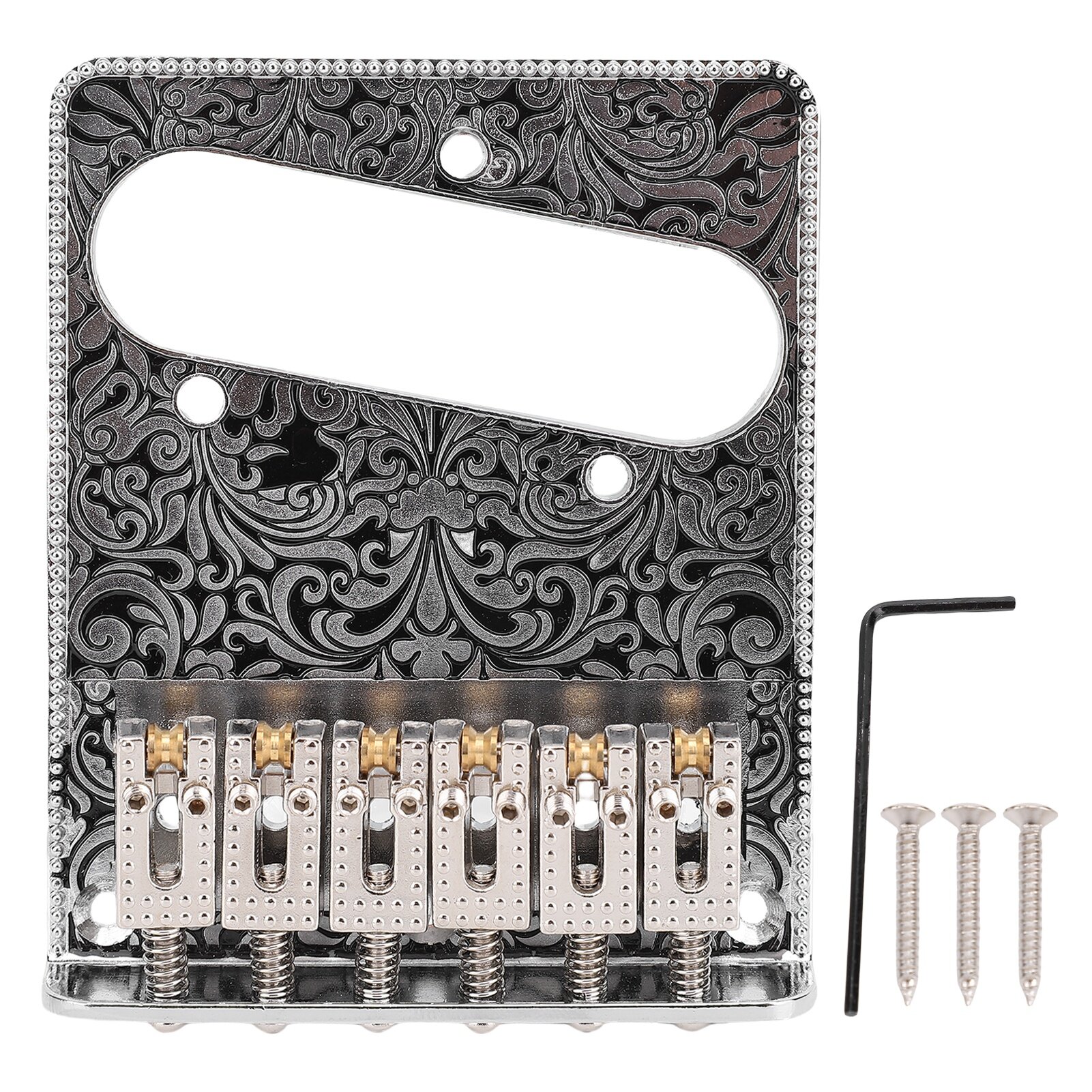 Бридж для электрогитары, подходящий для пластины для натяжки струн TL, 6-седельный, винтажный, с латунным креплением, шаг струн 52,5 мм, серебристый.