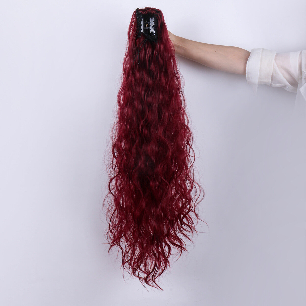 Производитель оптовых париков для женщин, хвост, кукурузная завивка, высококачественный винно-красный зажим для хвоста, пушистый длинный кудрявый хвост