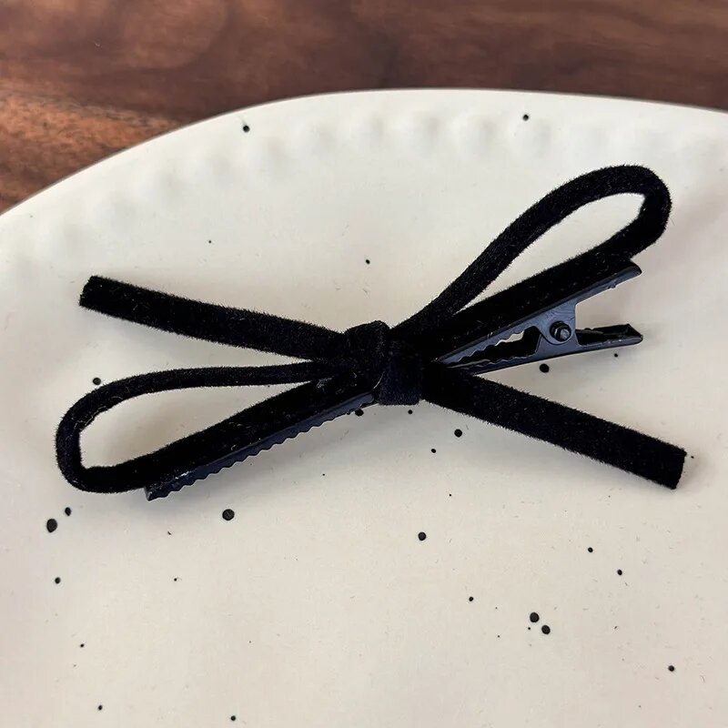 Красная замшевая заколка с бантом Черный, 04 Black Bow