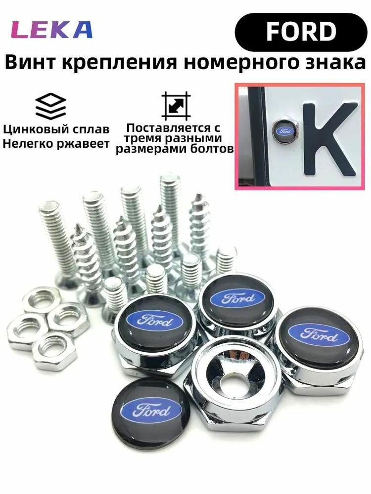 Комплект болтов крепления номерного знака с логотипом Ford. 4 шт.