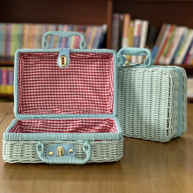 Винтажный плетеный чемодан для хранения - коричневый, 26X18X11CM