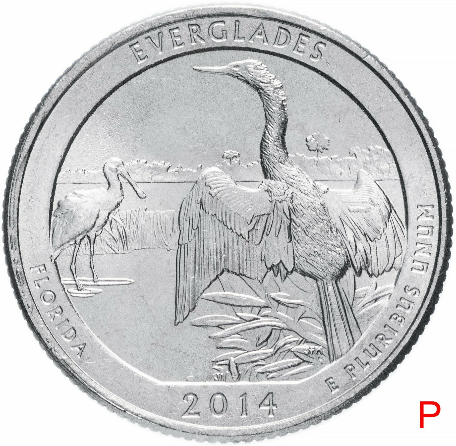 США 1/4 доллара 25 центов, квотер 2014 P — "Национальный парк Эверглейдс" 25-й парк, Мельхиор медь-никель, в сохранности UNC