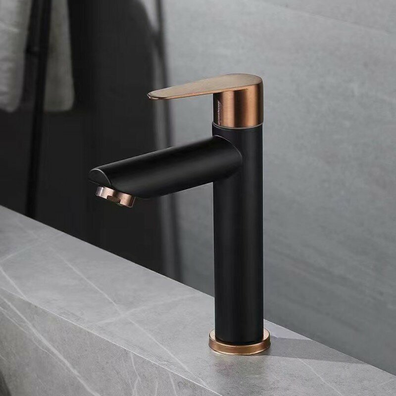 2025 Скандинавский смеситель для раковины из нержавеющей стали 304, черный и золотой, одинарный холодный смеситель для ванной комнаты