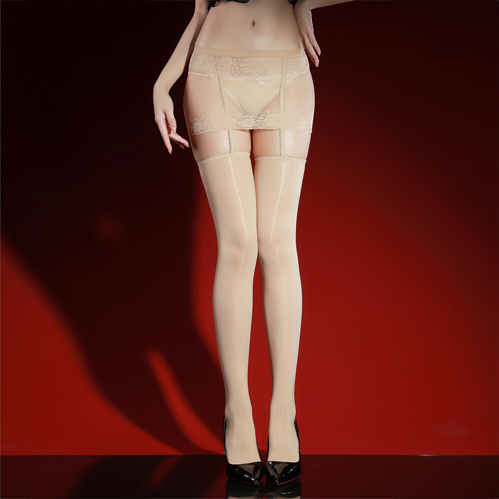 Чулки с подвязками Toffee Bird Sexy Tone для женщин, кружевные, глянцевые, длинные, черные, бесшовные, с масляным глянцем