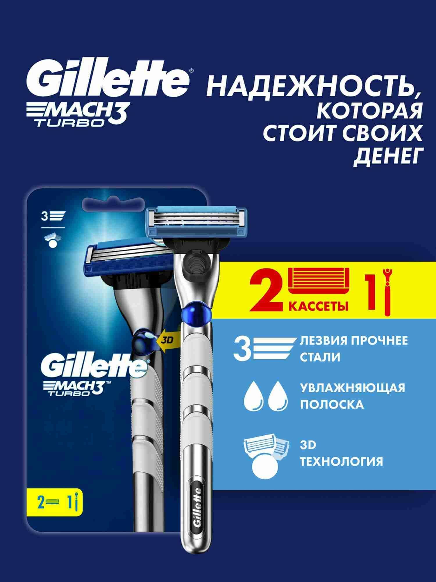 Gillette Mach3 Turbo мужская бритва, 2 кассеты, с 3 лезвиями, для точного бритья