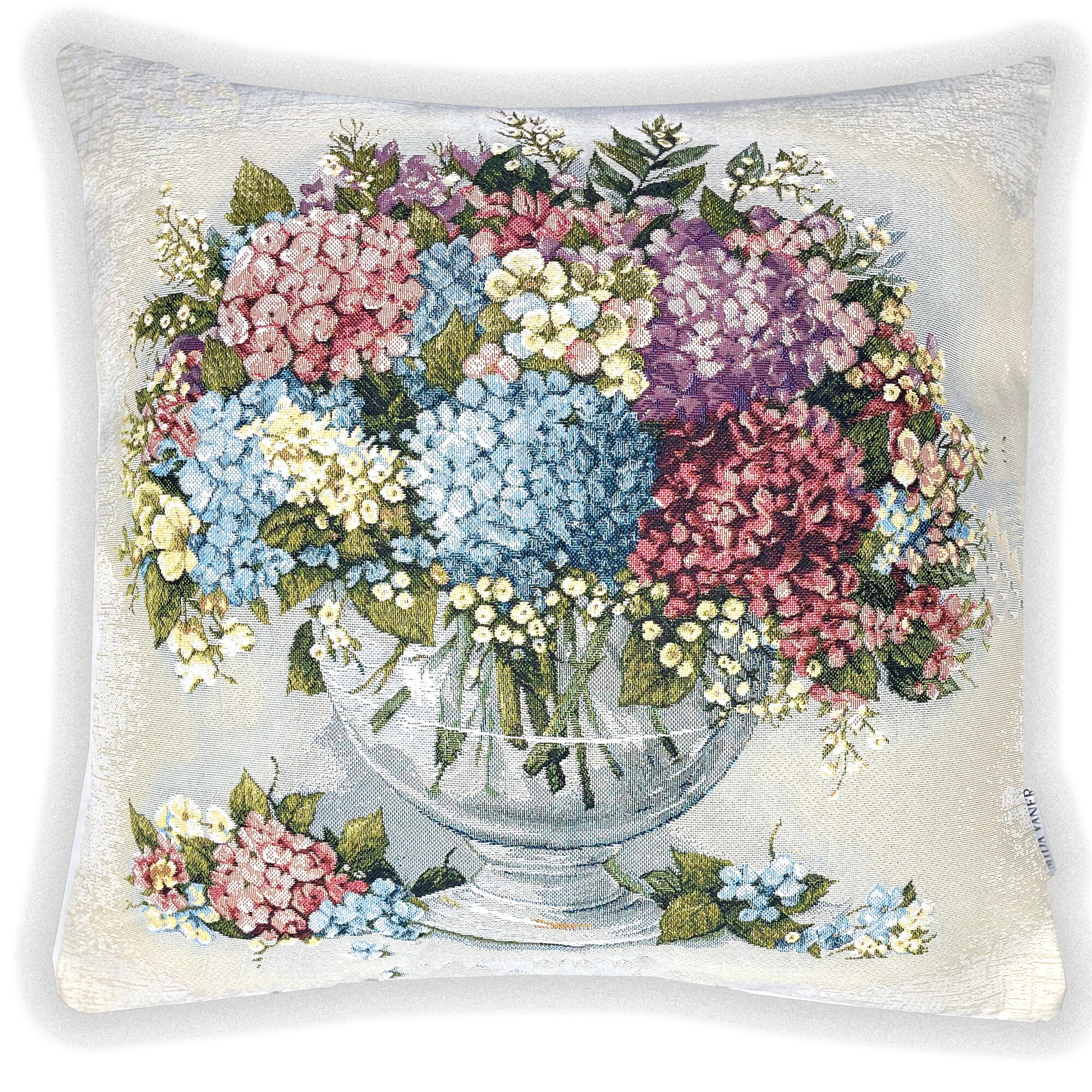 Декоративная гобеленовая наволочка "Букет Гортензии круглая ваза " 45*45 см MIDA VANERI