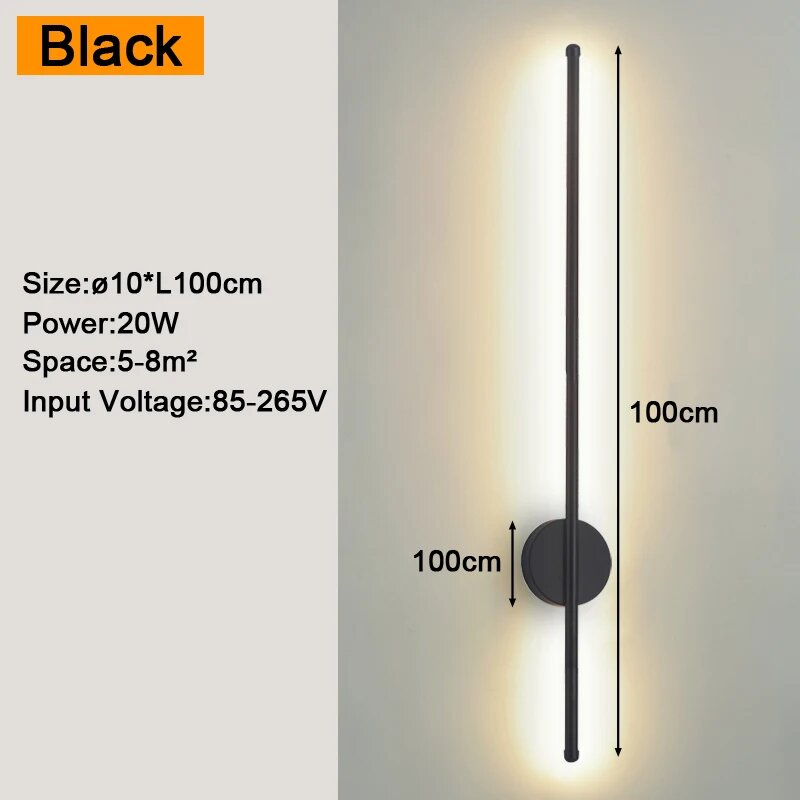 Черный настенный светильник 100см, 20W, Neutral Light