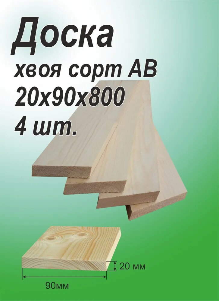 Доска строганная деревянная 20х90х800, 4 штуки