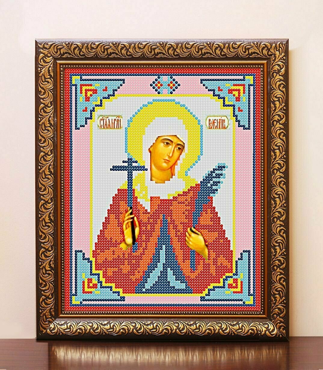 " Святая . Вел. Муч. Валентина.". Уникальный дизайнерский набор для вышивания бисером Багетная рамка, со стеклом. Набор для полного оформления, с багетной рамкой и стеклом!
