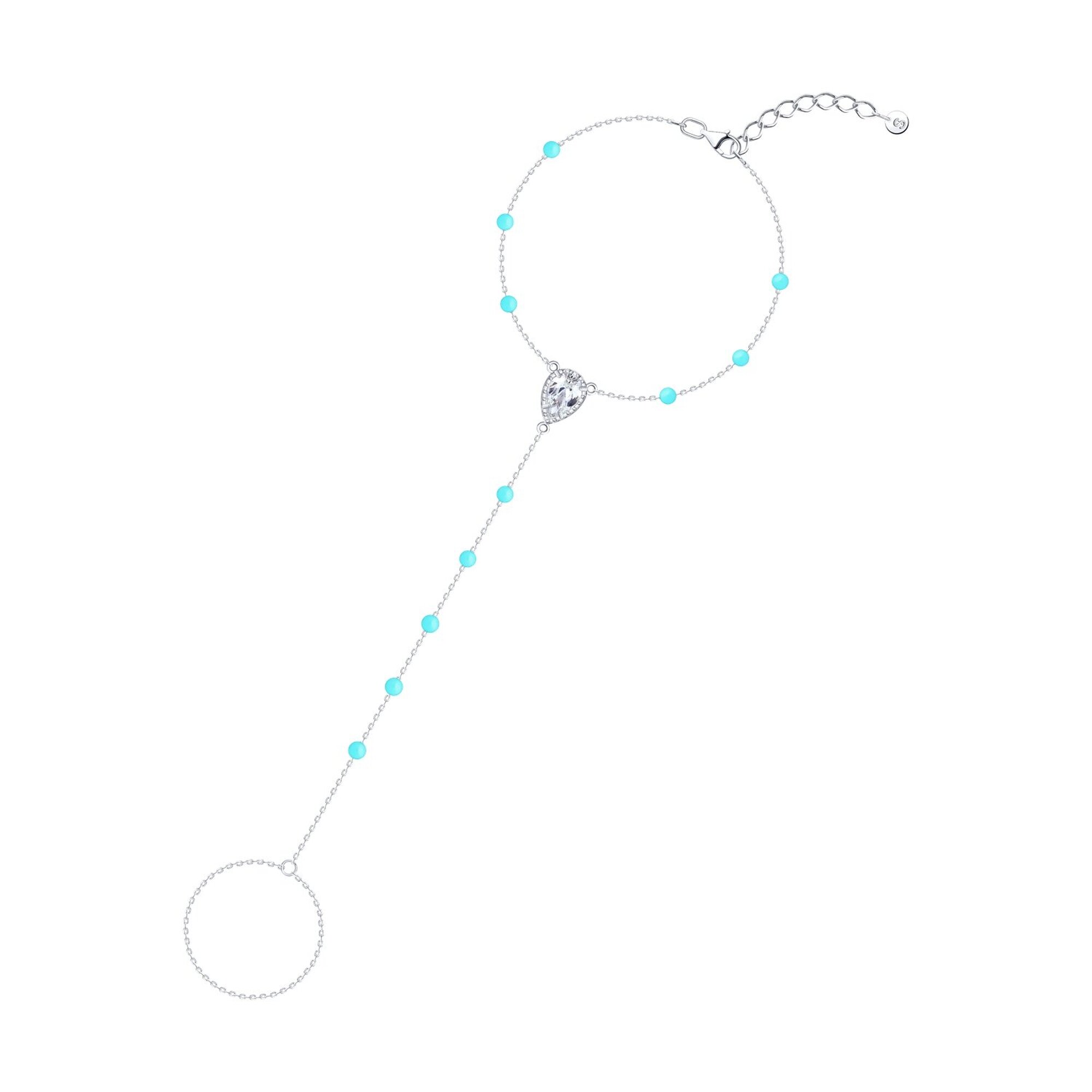 Браслет, серебро, 925 проба, родирование, бирюза, фианит