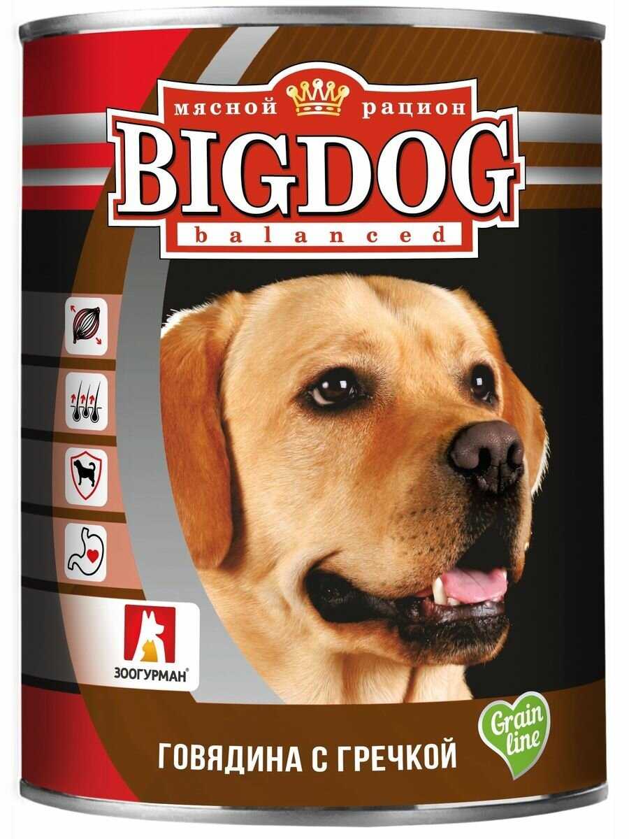 Консервированный корм для собак Зоогурман BIG DOG, говядина с гречкой, 850г.