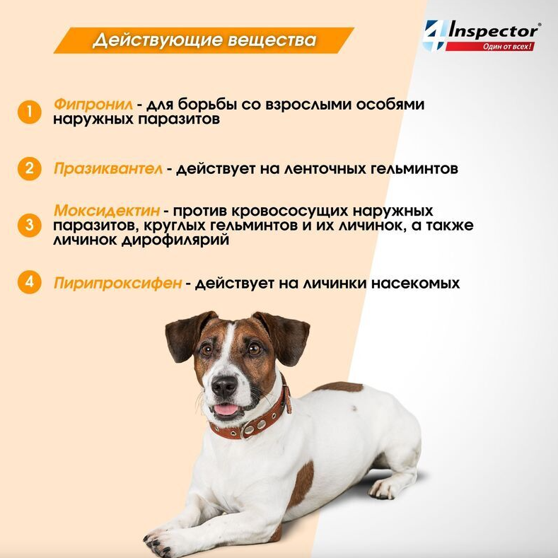 Капли на холку Inspector Quadro для собак 25-40 кг, от внешних и внутренних паразитов, 4 мл — фото 1