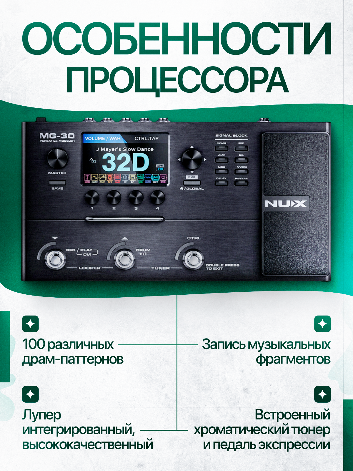 Процессор эффектов NUX Cherub MG-30, питание от сети, черный — фото 1
