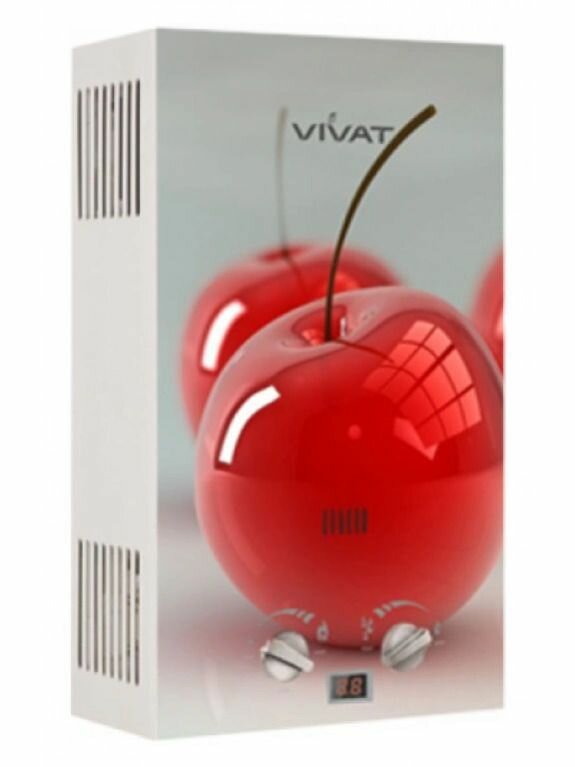 Газовая колонка VIVAT GLS 20-10 V NG белая с рисунком вишни