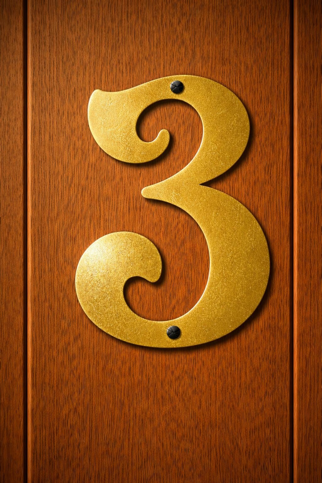 Цифра большая "3",170х60 мм металл 0.5-0.7 мм золотая. Цифры на дверь, номер квартиры (Ф)