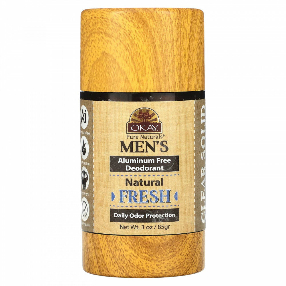 Okay Pure Naturals, Мужской дезодорант без алюминия, свежесть, 3 унции (85 г)