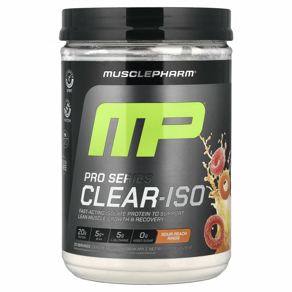 MusclePharm, Pro Series Clear-ISO, протеиновая смесь для приготовления напитка, кусочки кислого персика, 520 мг (1,14 фунта)