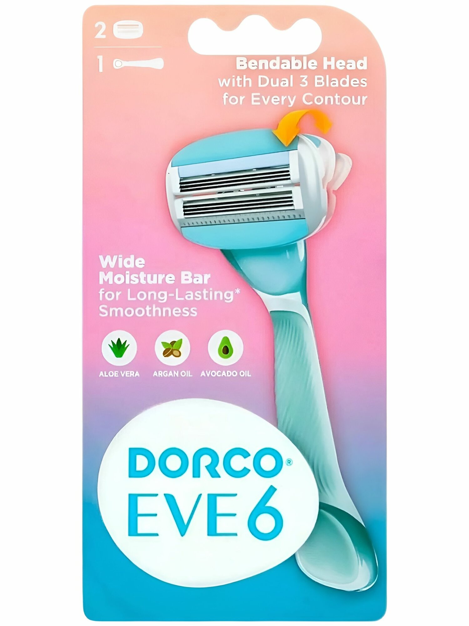 Бритва DORCO EVA 6, 3+3 лезвий, 1 станок, 2 сменные кассеты.