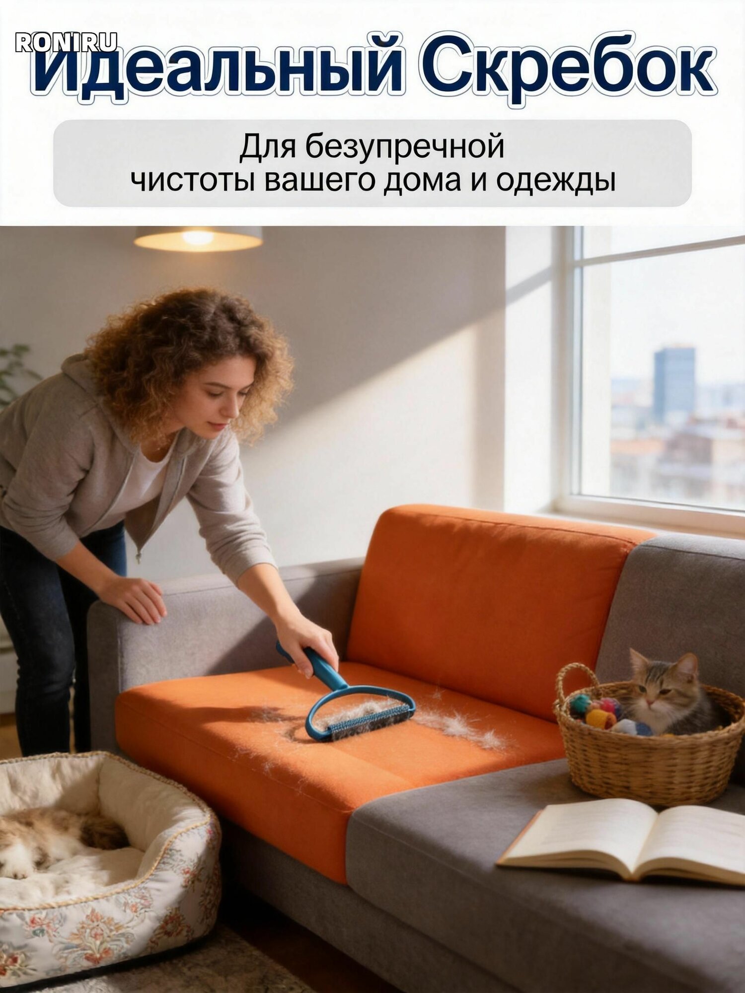 Скребок для удаления шерсти и ворса с одежды и мебели, многоразовый пластиковый ролик удобный и легкий в уходе
