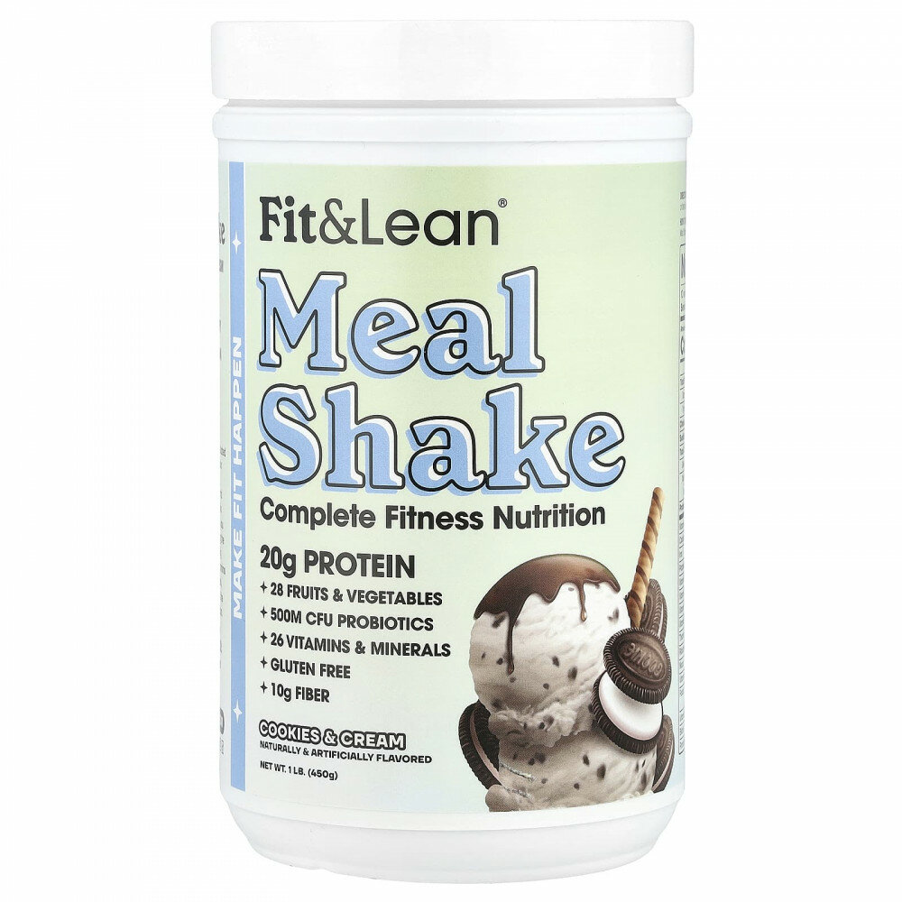 Fit & Lean, Meal Shake, комплексное питание для фитнеса, печенье и сливки, 450 г (1 фунт)
