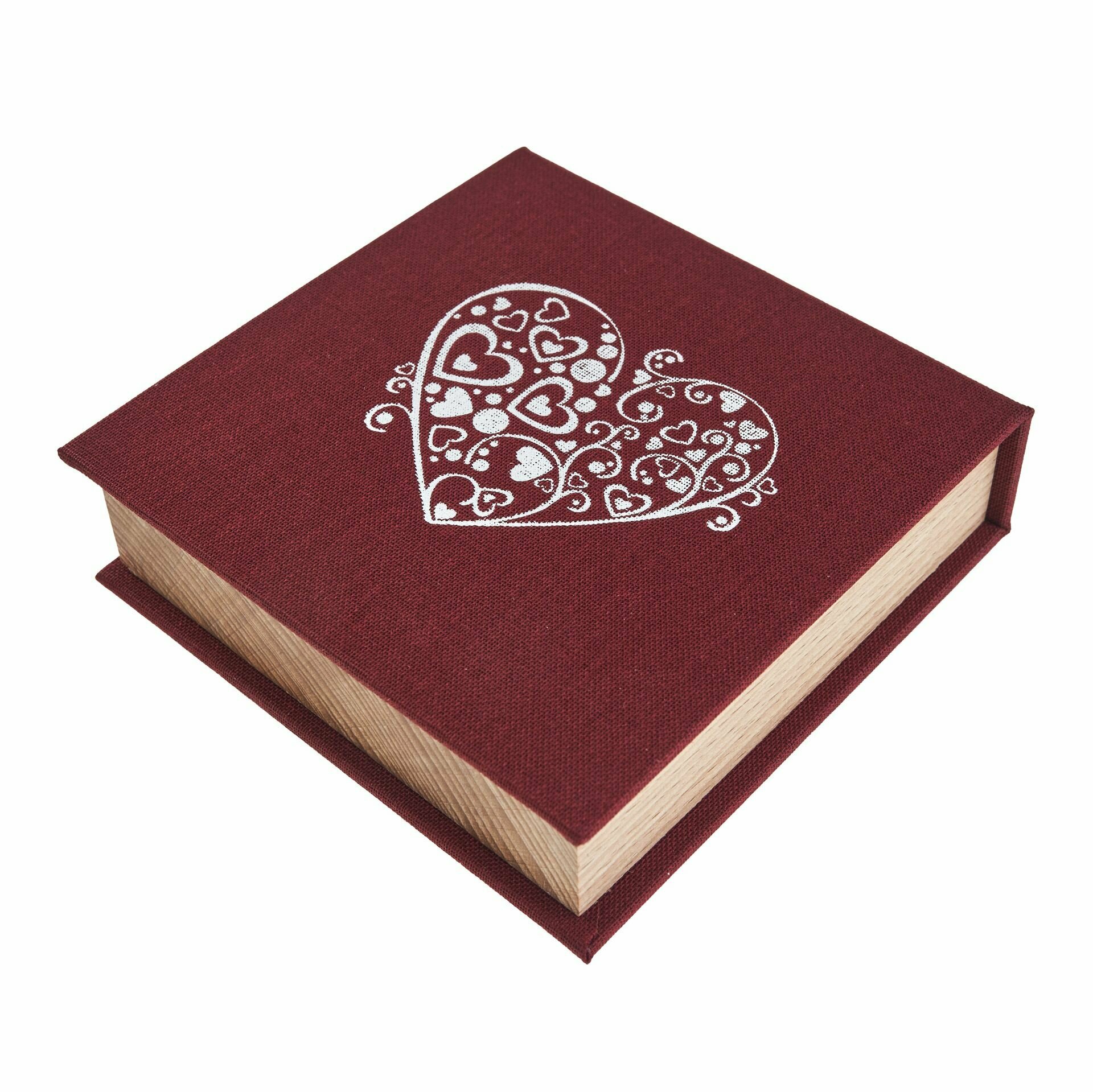 Коробочка (коробка, бокс) для флешки USB флэш-накопителя из натурального бука с книжной обложкой и оттиском "Сердце"