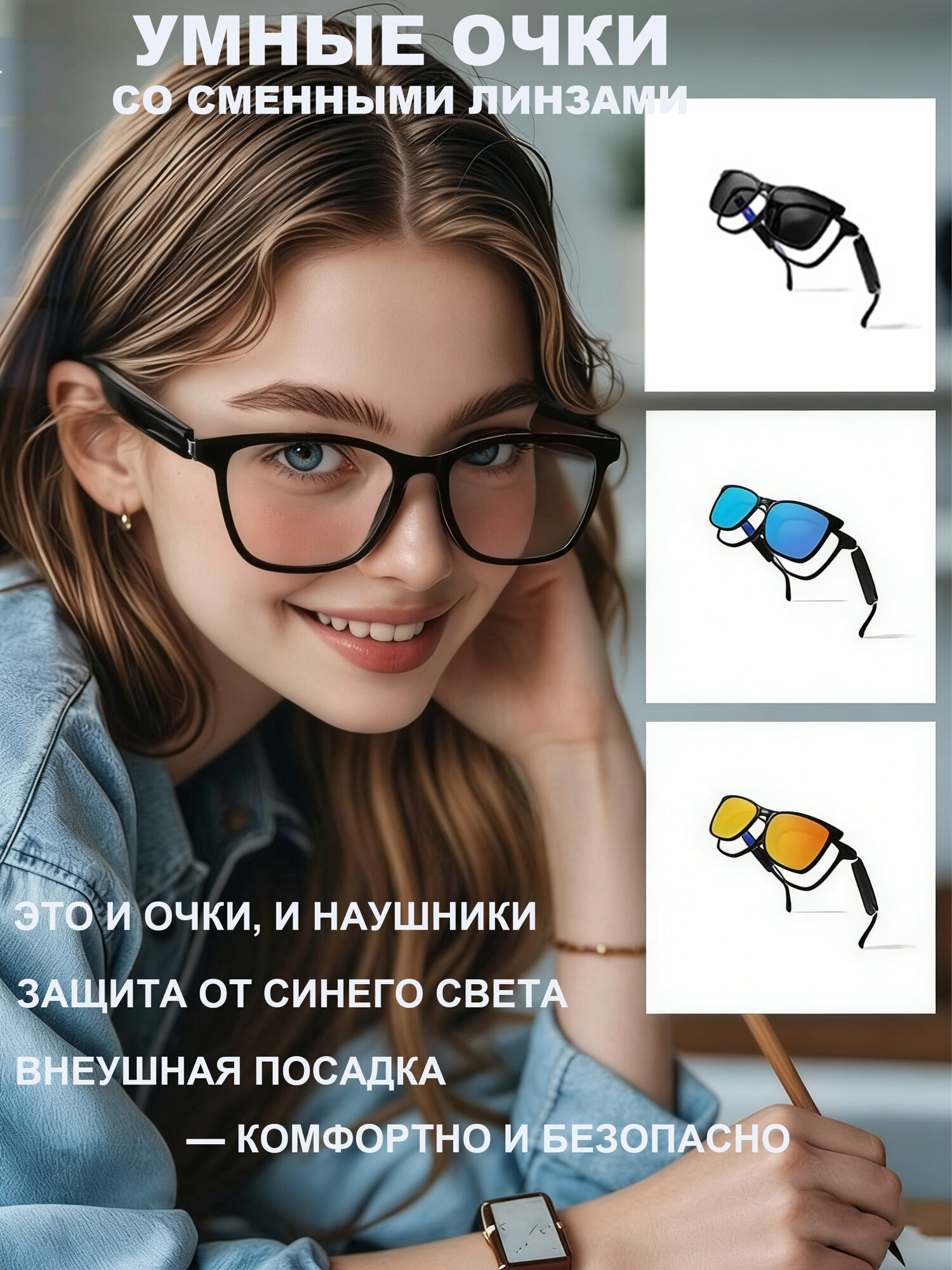 Умные Bluetooth-очки с магнитными линзами, поляризация, защита от синего света, открытый звук, сенсорное управление