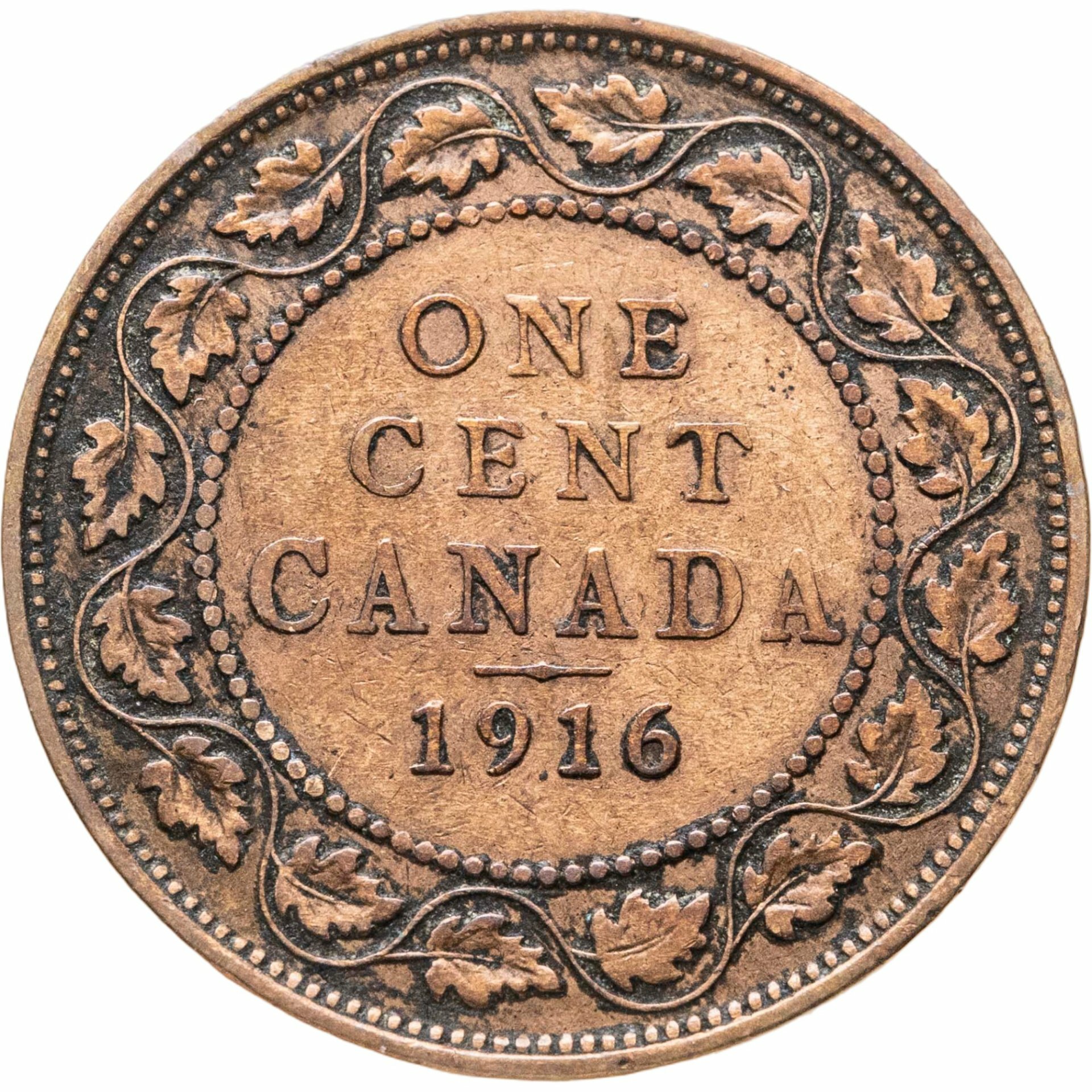 Канада 1 цент cent 1916, Бронза, в сохранности VF