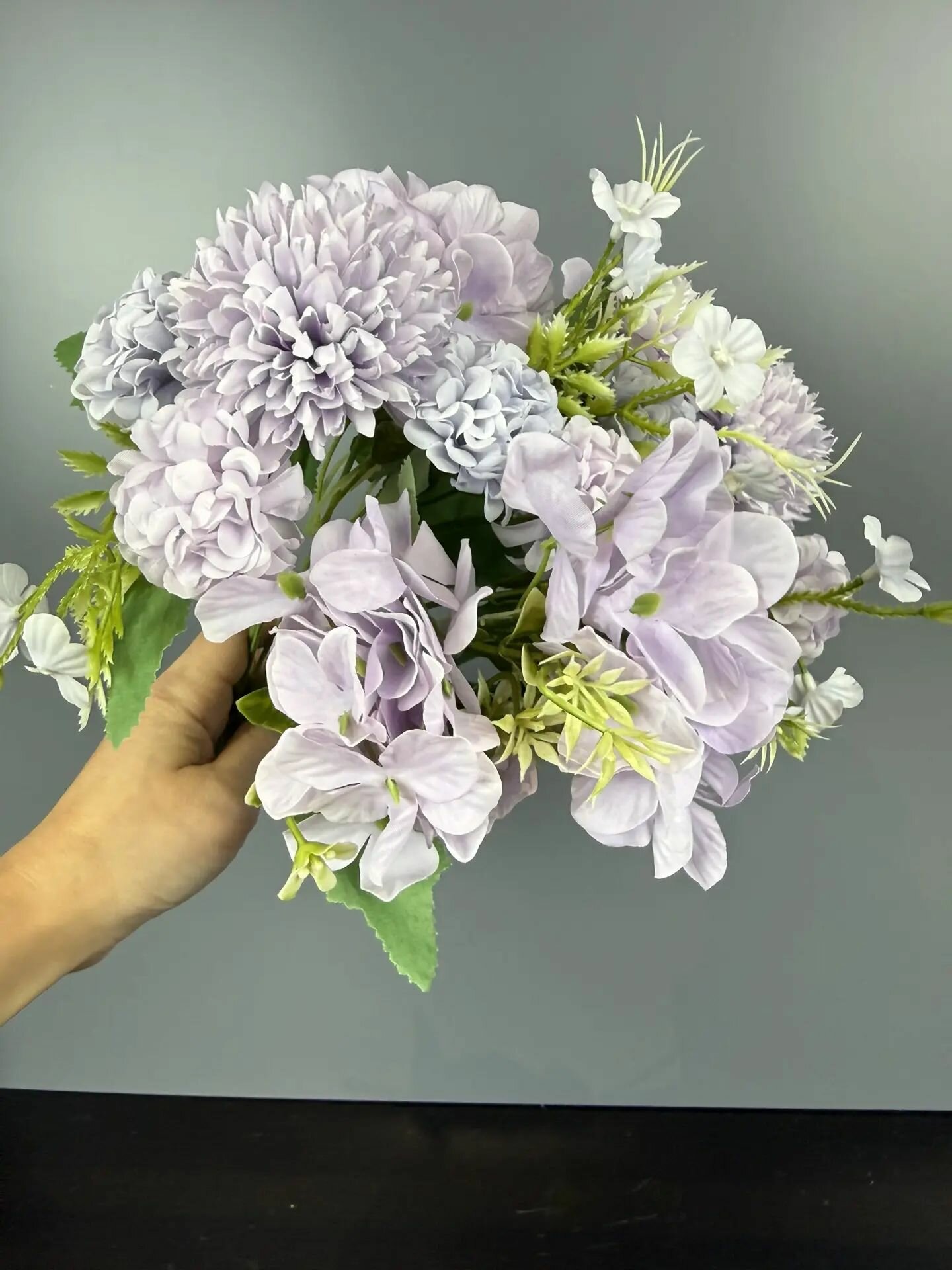 Искусственные цветы для декора на пасху мини букет гортензия и хризантема 2 букета сиреневый