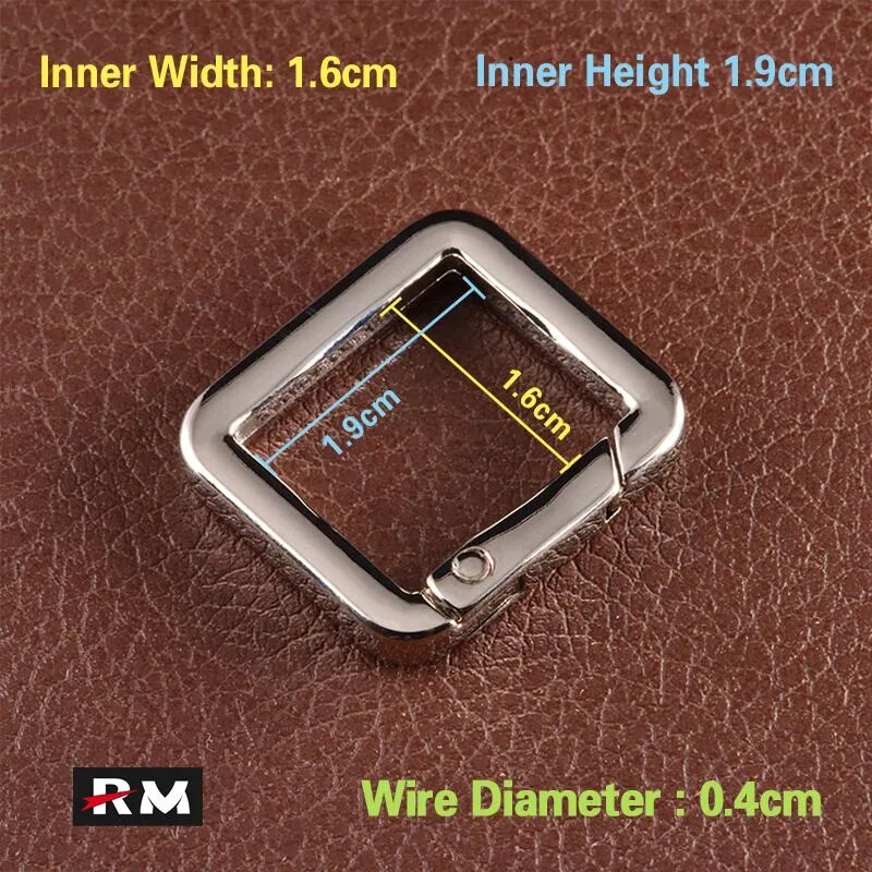 Плоский карабин для сумки, Квадратная пружинная пряжка для лямок сумки, Наложение швов не требуется, открывается нажатием, Внутренний диаметр 1,6 см, серебристый, 2 шт