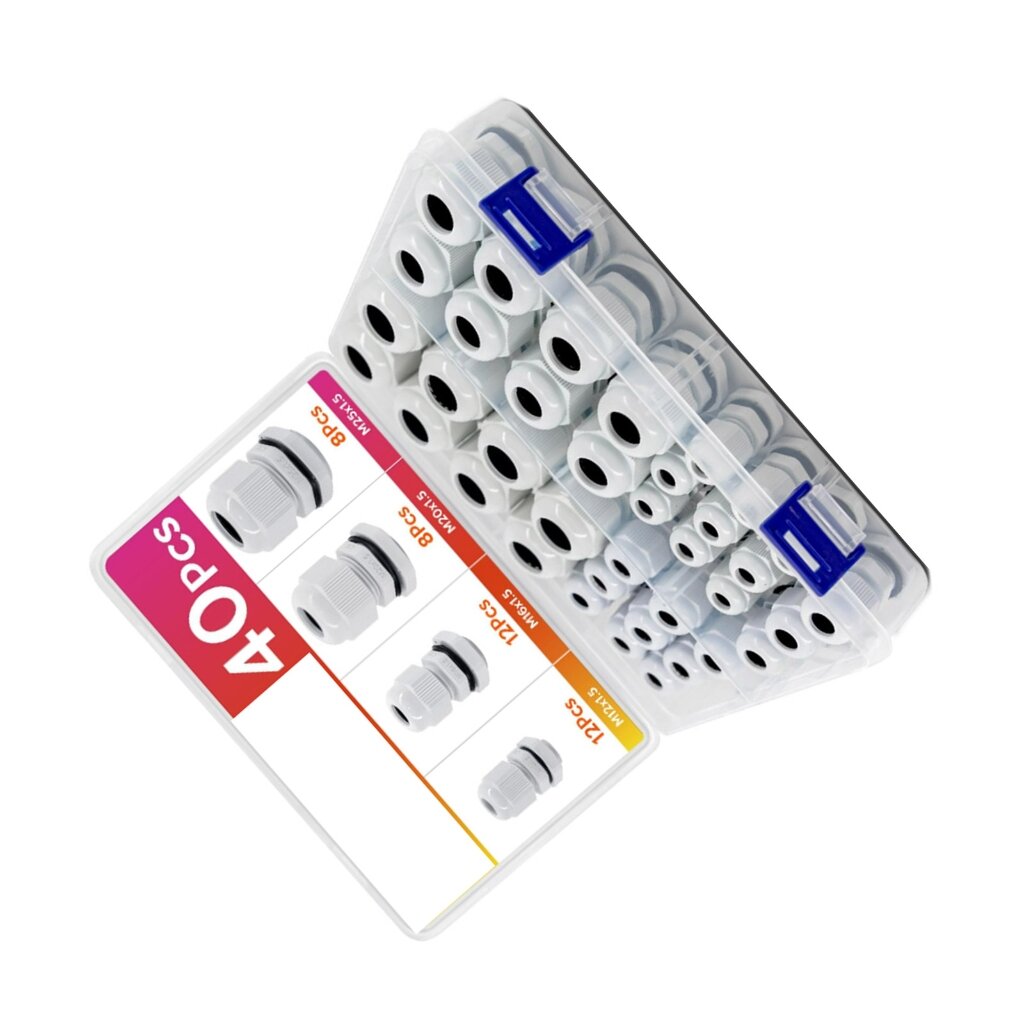 40шт Кабельные Вводы Водонепроницаемые Регулируемые Кабельные Разъемы 3-15 мм с Прокладками Водонепроницаемые Кабельные Втулки Аксессуары