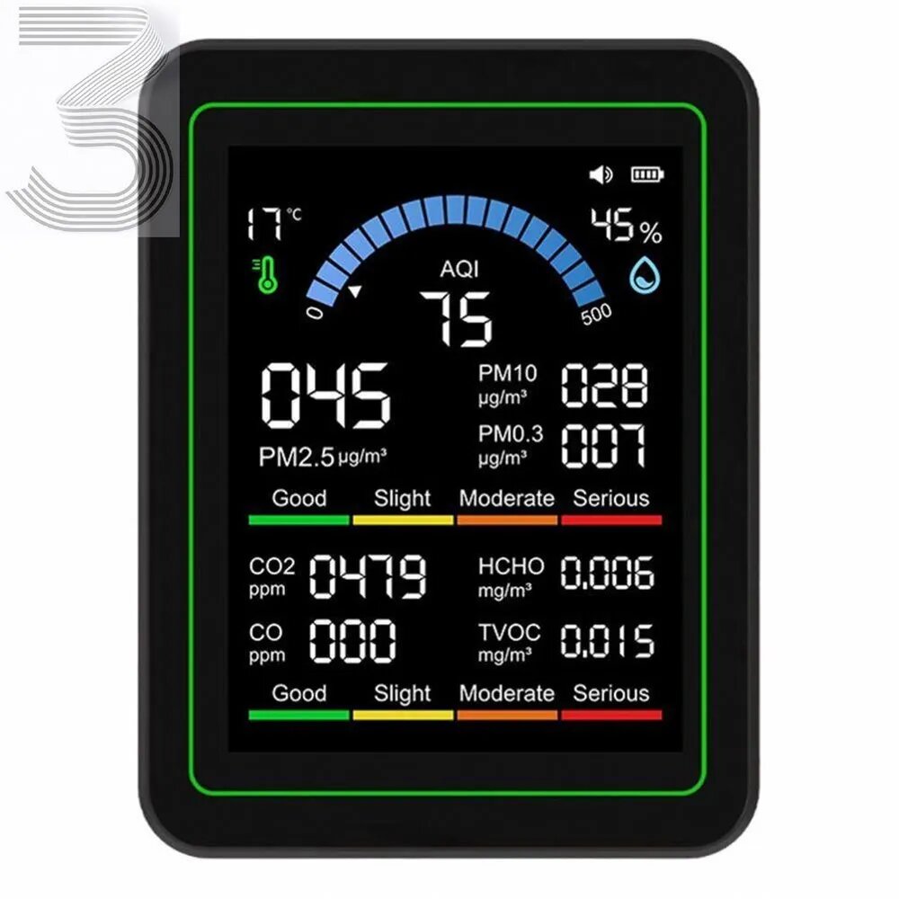 Измеритель качества воздуха XL - PM2.5, PM10, CO2, HCHO, TVOC, AQI, температура и влажность