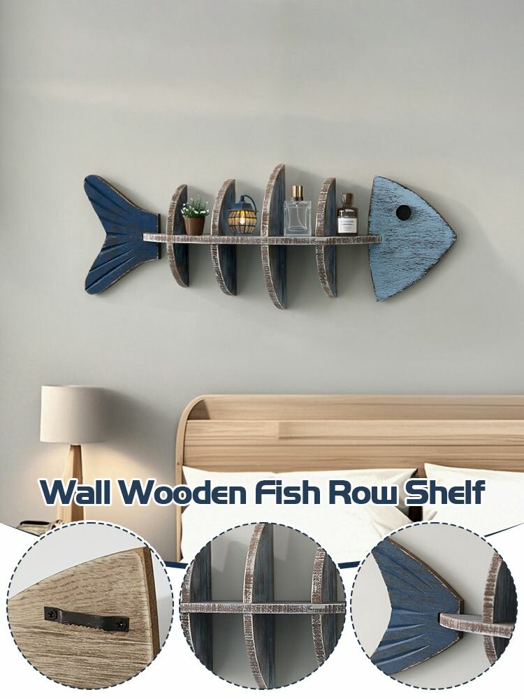 Настенная деревянная полка "Рыбья кость", декоративный стеллаж для гостиной и кафе, книжная полка, цвет натуральный