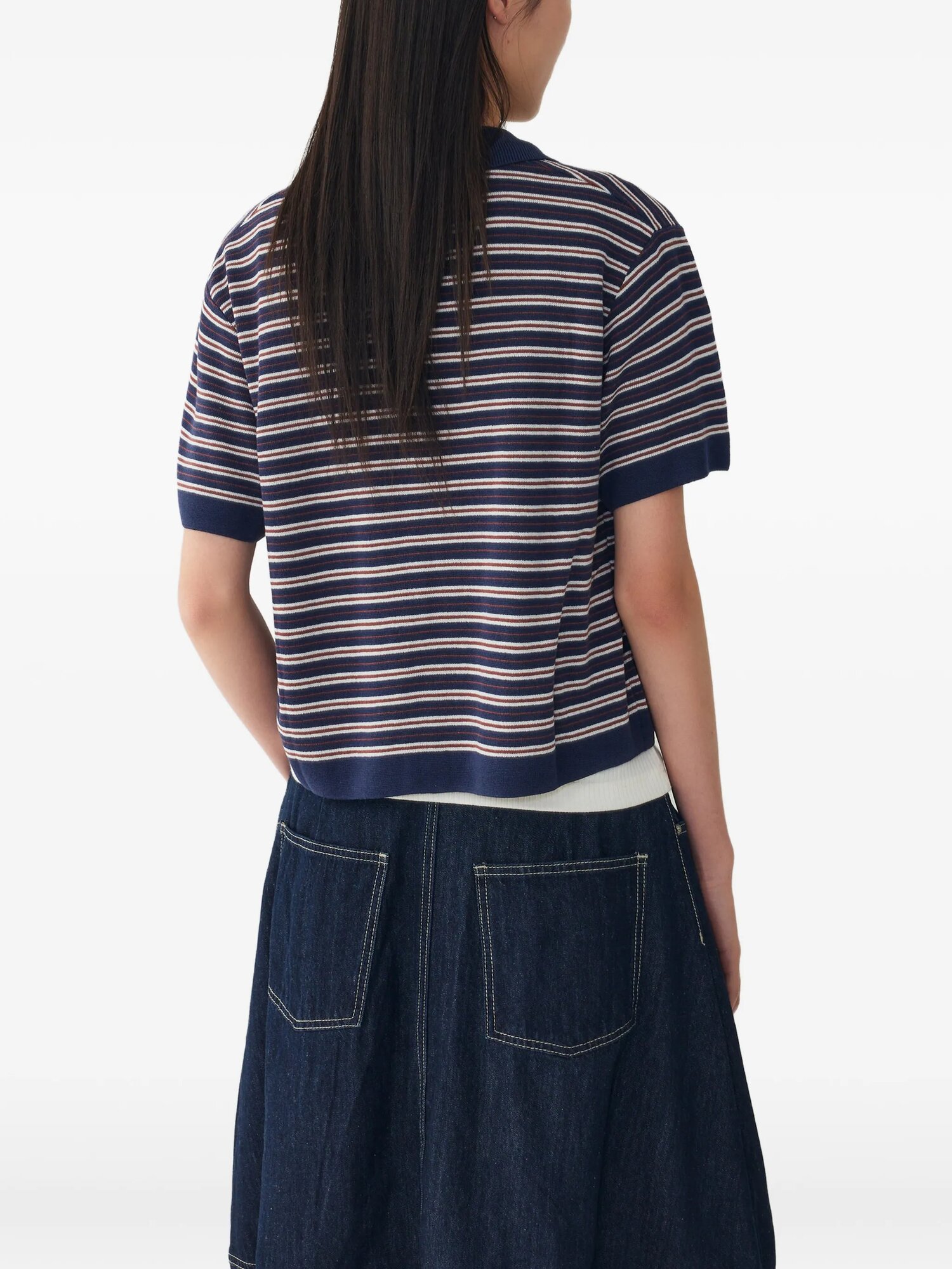Топ STUDIO TOMBOY Striped short sleeve knitted top, размер OneSize, синий — фото 1