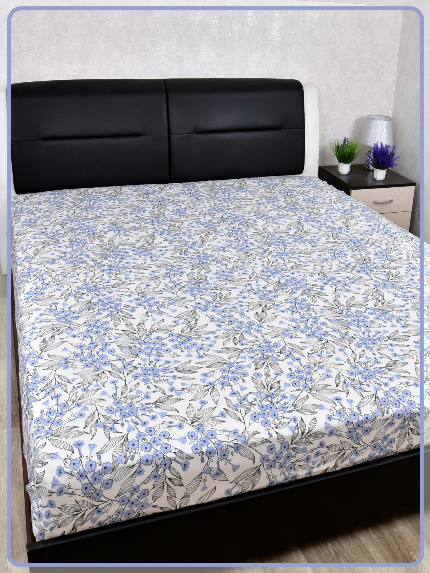 Простыня Ивановская бязь Лазурь вид 9/1 бз голубой 180х220